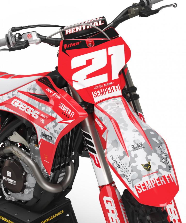 GasGas Mx Graphics Kit 'SEMPER FI' Red - – Fully Customisable