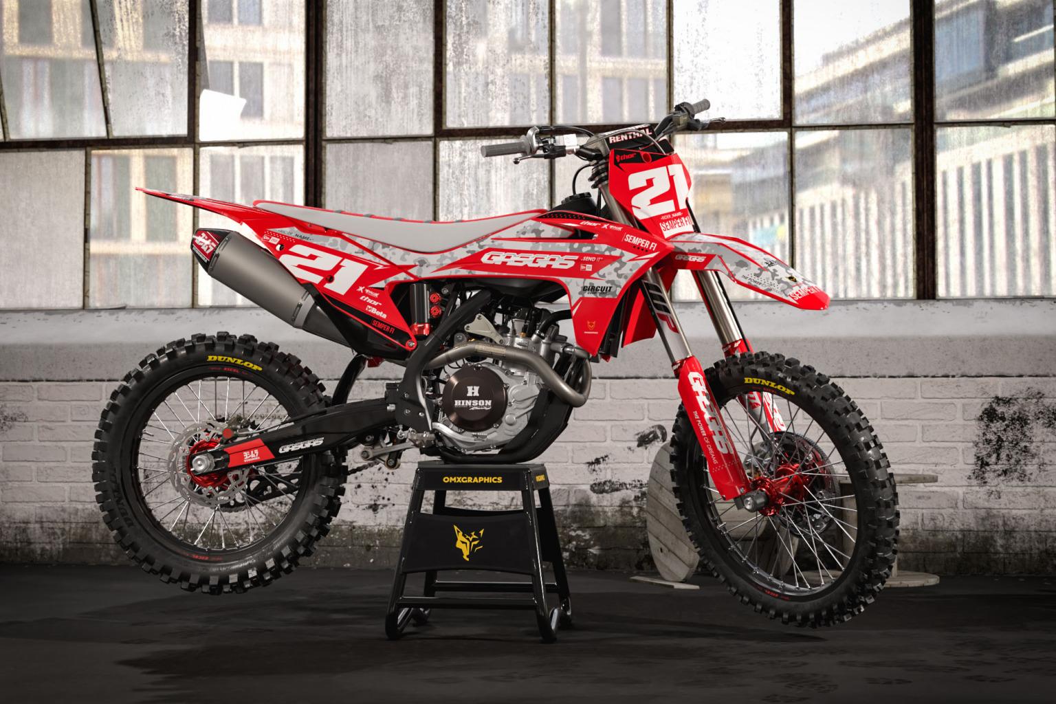 GasGas Mx Graphics Kit 'SEMPER FI' Red - – Fully Customisable