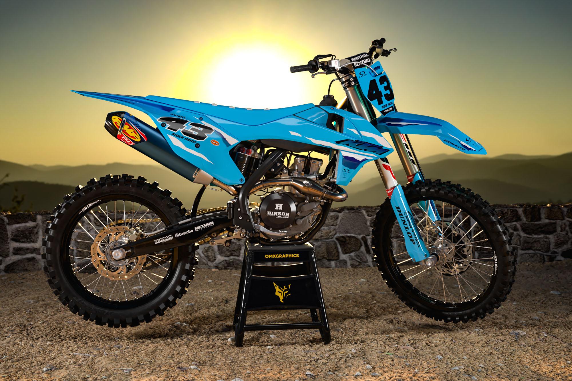 KTM Graphics Kit LEGACY Sky Blue OMXGraphics Free Customisation KTM Graphics Kit LEGACY Sky Blue OMXGraphics Free Customisation