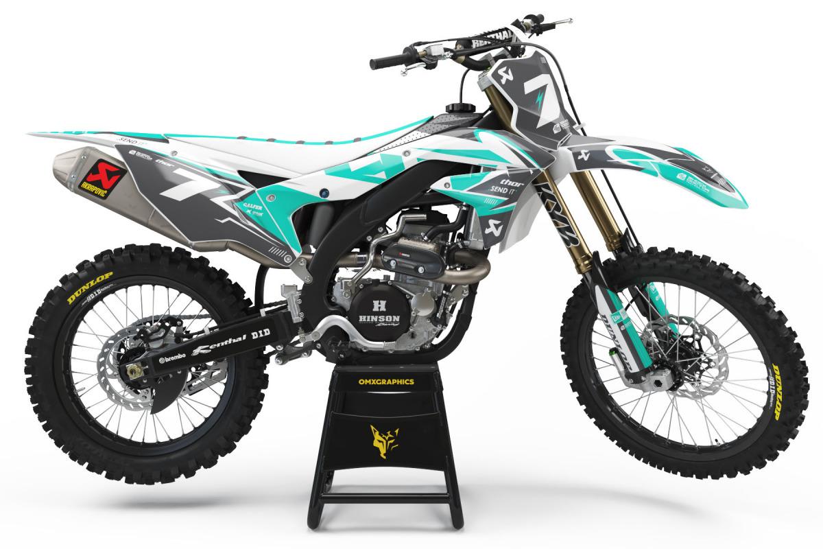Kawasaki Mx Graphics Kit 'Thunder' Grey / Aqua – OMXGraphics