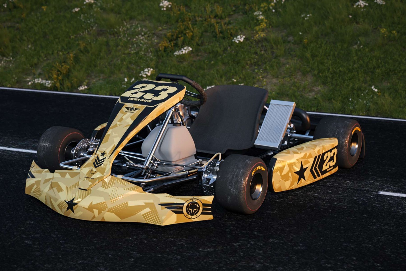 Custom Go Kart Graphics Kit 'ARMY' Sand – OMXGraphics
