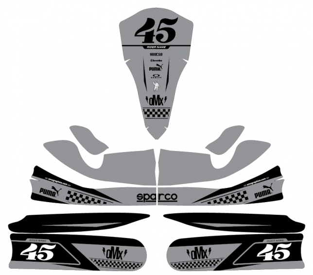Go Kart Graphics Kit 'RACE' Grey – Dirt Bike Graphics - Free Customisation