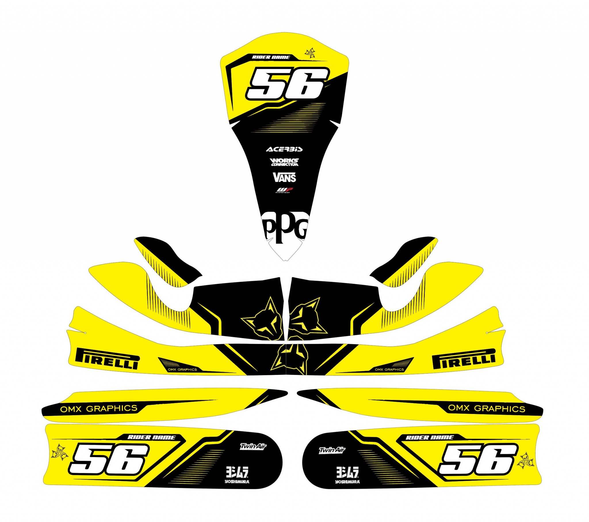 Go Kart Graphics Kit ‘Sleek’ Yellow – OMXGraphics