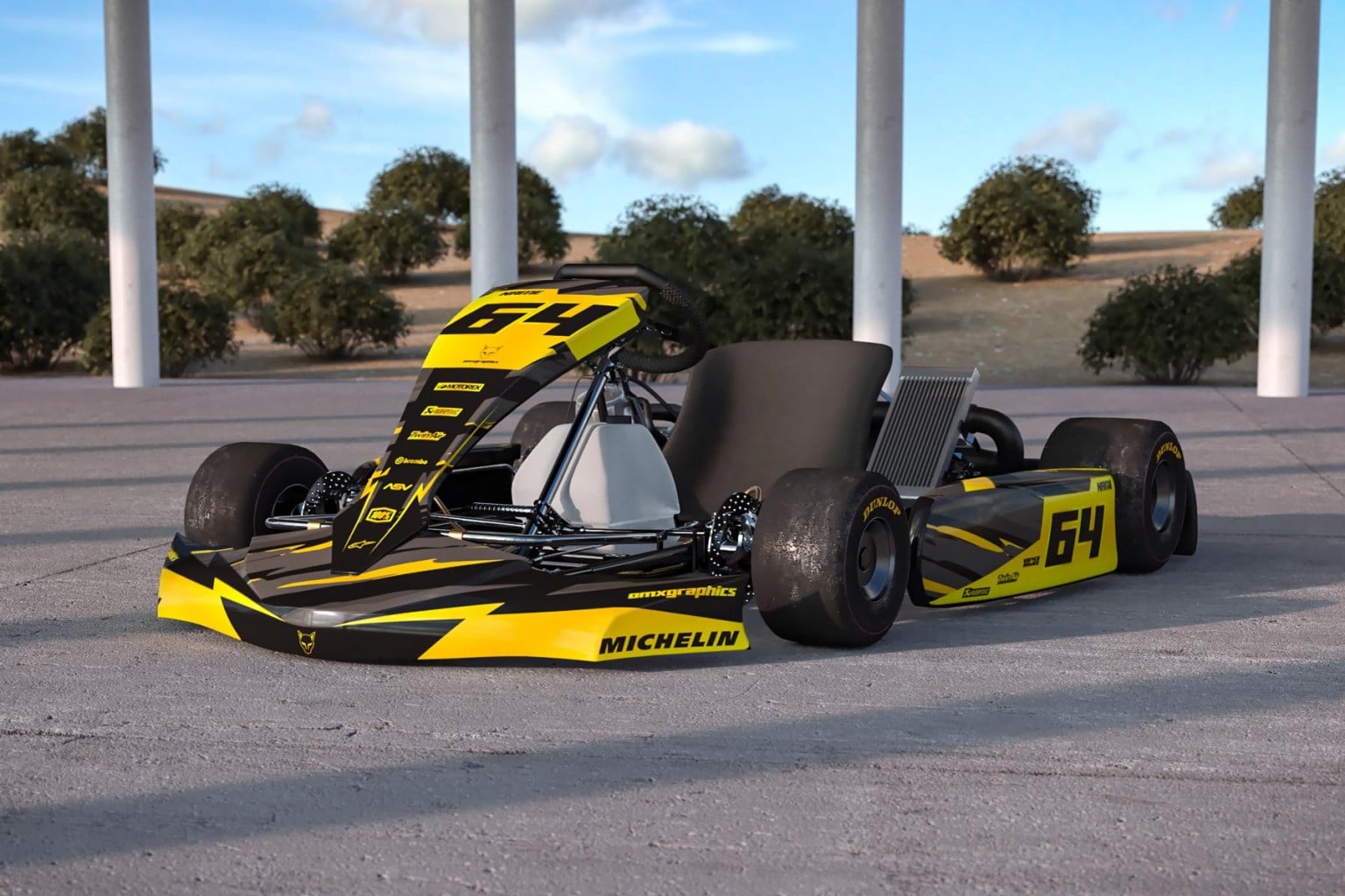 Go Kart Graphics Kit 'Rhyme' Black Yellow – Dirt Bike Graphics